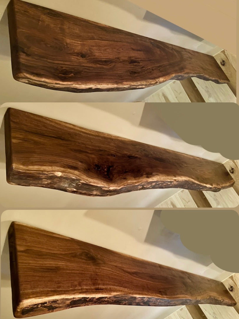 Customizable Rustic Live Edge Wood Floating Shelves – Steel Oak