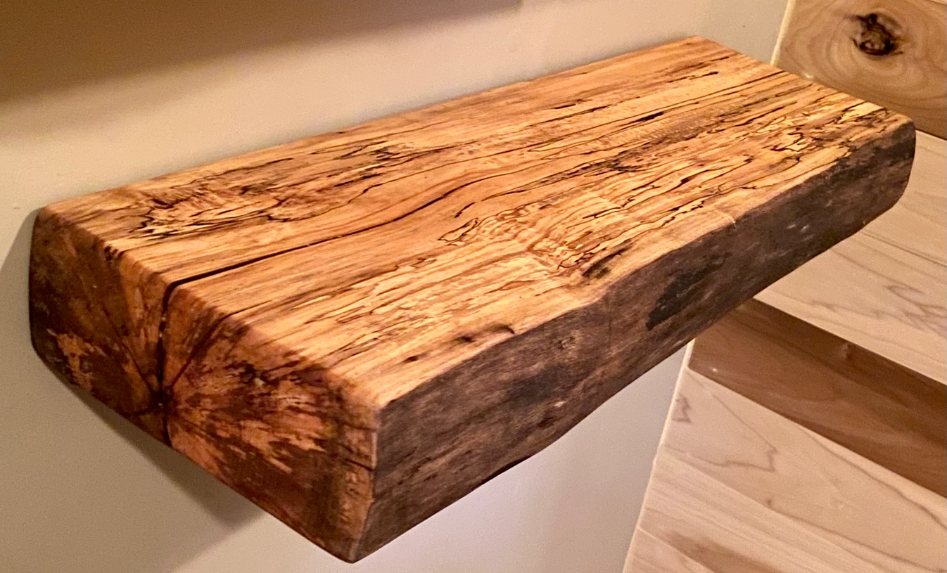 Chunky Live Edge Spalted Maple Mini Mantel|Thick Live Edge Floating Sh ...