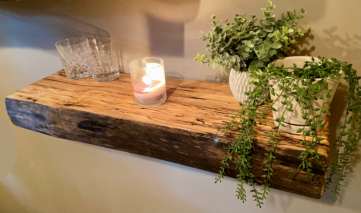 Chunky Live Edge Spalted Maple Mini Mantel|Thick Live Edge Floating Sh ...