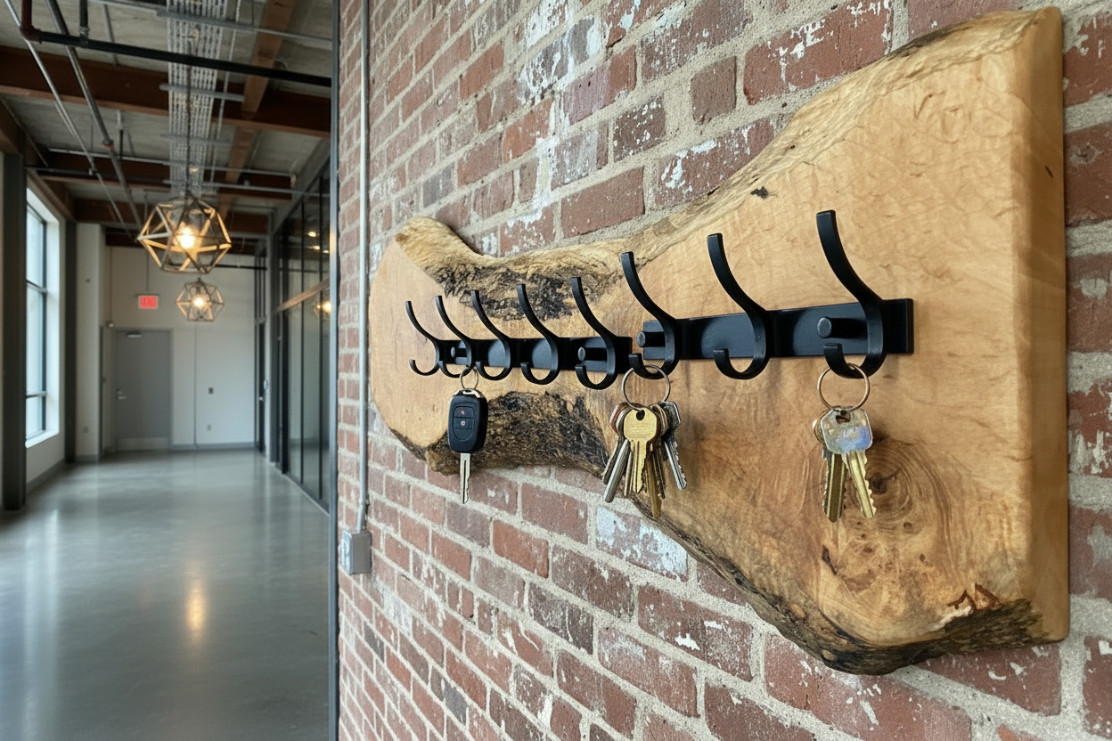 Rustic Modern Live Edge Maple Slab Wall Mount Coat Rack Organizer Wall ...
