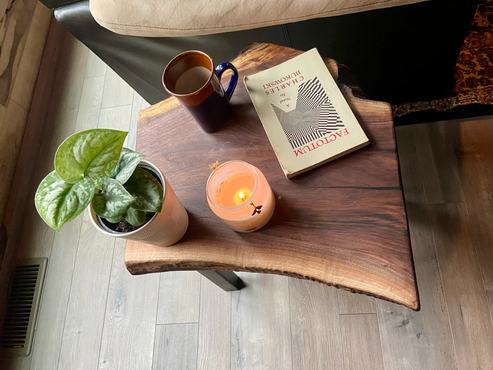 Live Edge Solid Walnut Wood Side Table – Steel Oak