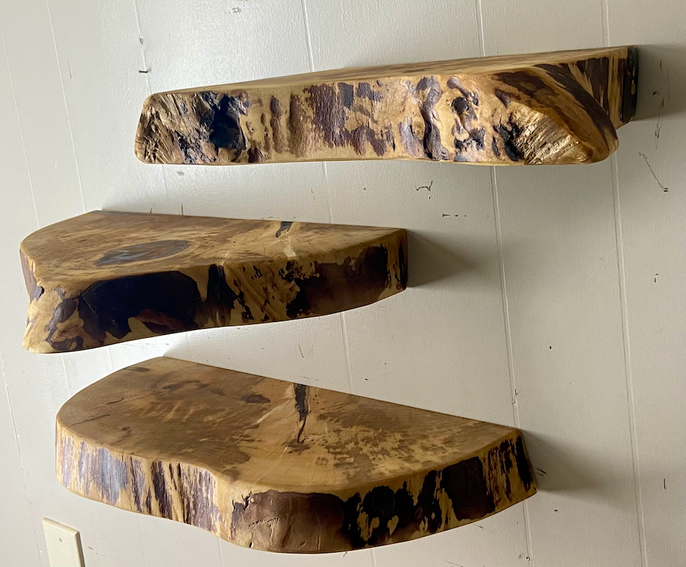 Live Edge Maple Round Shelves – Steel Oak