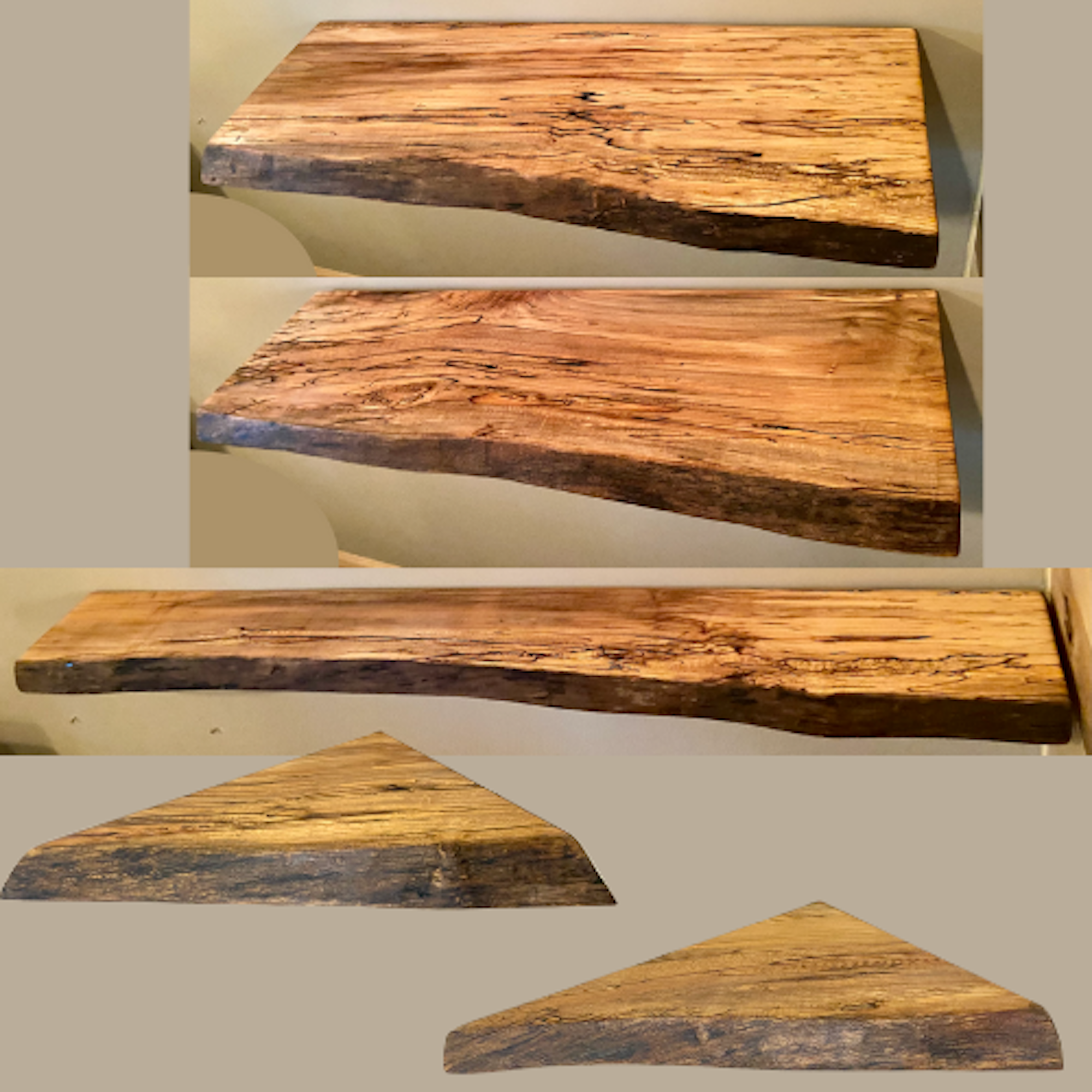 Live Edge Floating Maple Shelf Set w/ Mantel & Corner Shelves – Steel Oak