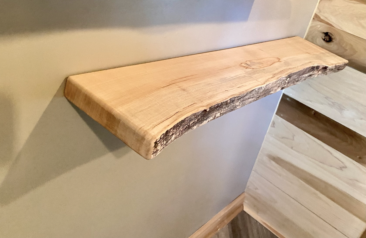 Modern Live Edge Maple Floating Display Wall Shelf Ledge – Steel Oak