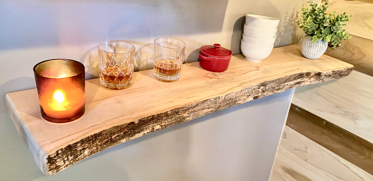 Modern Live Edge Maple Floating Display Wall Shelf Ledge – Steel Oak